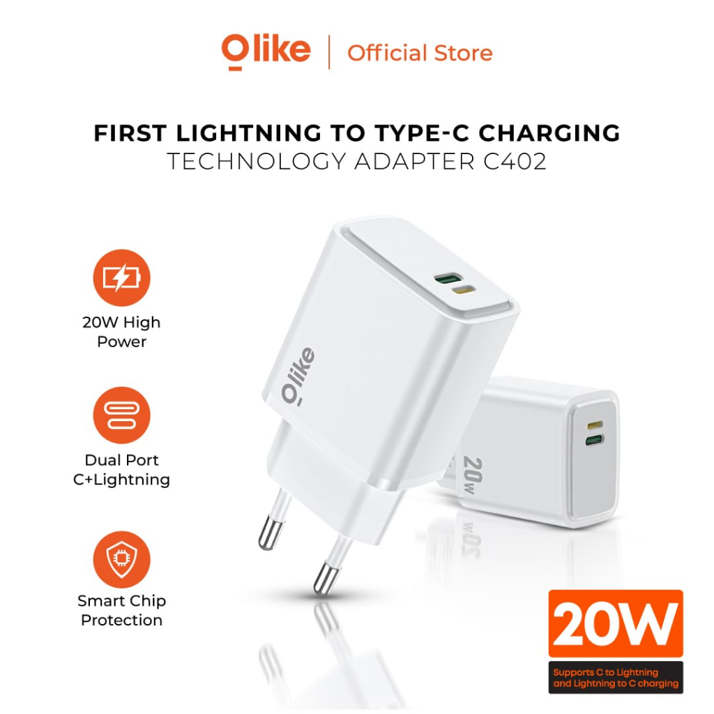 Jual Olike Kepala Charger 20W Iphone to TypeC to Lightning Fast Charge ...