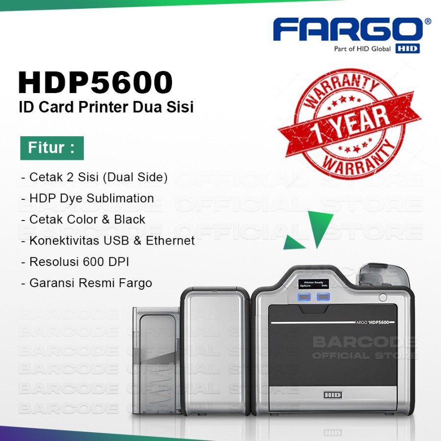 Jual ID Card Printer Fargo HDP-5600 Cetak Kartu PVC Double Side Full ...
