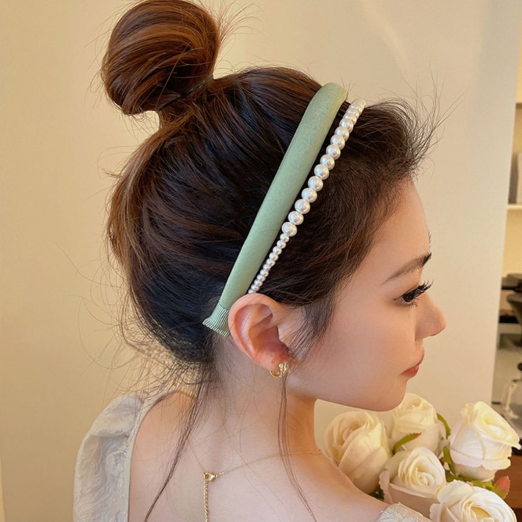 Jual Bando Busa Mutiara 2in1 Lebar 1.5cm Bando Sponge Korea Tipis Cloud ...