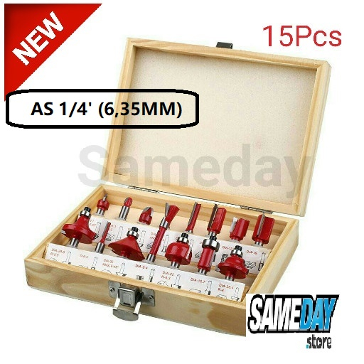 Jual Mata Profil Trimmer Router Bit Set 12 Pcs 15pcs Woodworking AS 1/4 ...