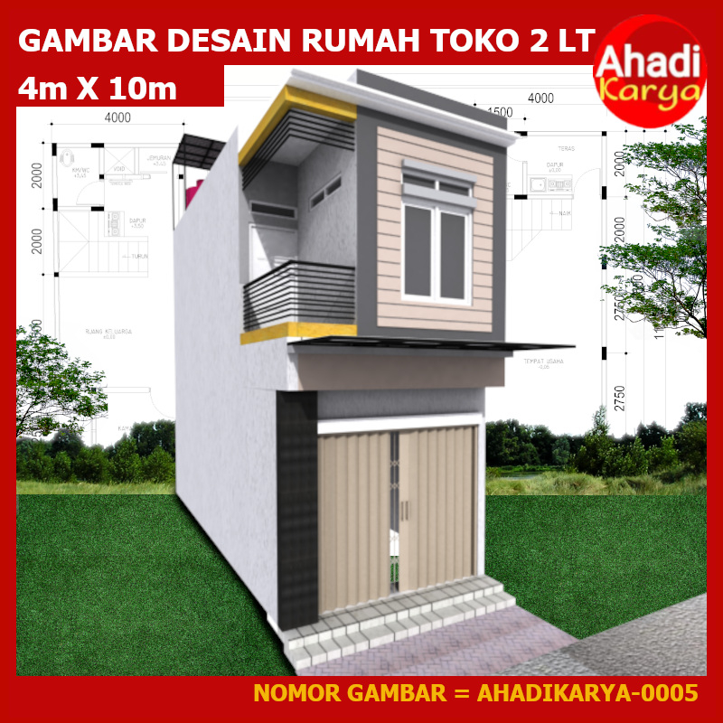 Jual gambar desain ruko 2 lantai ukuran 4m x 10m | Shopee Indonesia