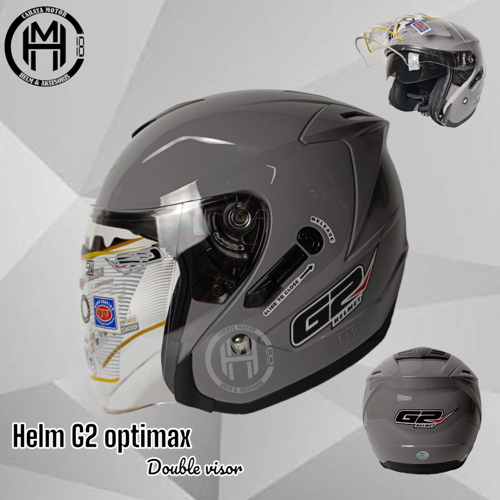 Jual HELM G2 OPTIMAX SOLID GREY GLOSY|HALF FACE DOUBLE VISOR | Shopee ...