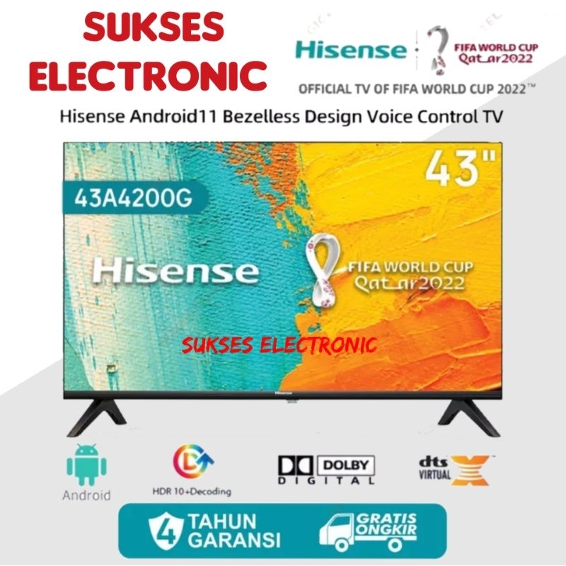 Jual TV LED HISENSE 43 INCH / 43" 43A4200G SMART ANDROID TV FHD ...