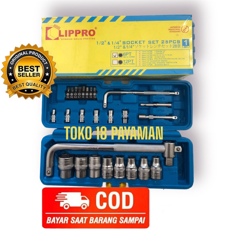 Jual KUNCI SOK SET 28 PCS LIPPRO SOCKET SET 28PCS LIPRO 1/4" DAN 1/2 ...