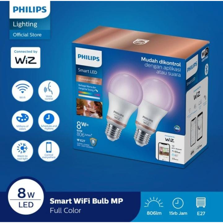 Jual Philips Lampu Smart Wifi LED Multipack 8 Watt - Multicolor (2 pcs ...
