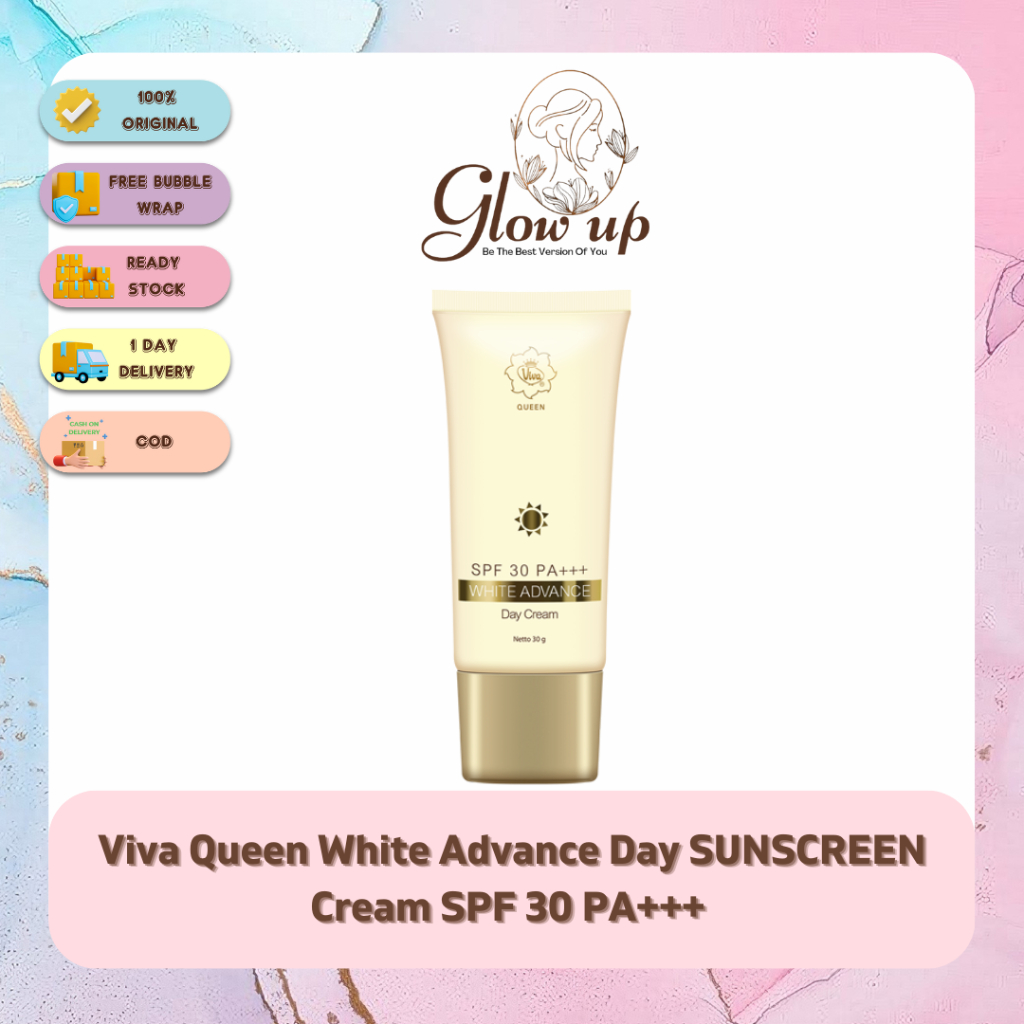 Jual GLOWUP Viva Queen White Advance Day SUNSCREEN Cream SPF 30 PA+++ with NIACINAMIDE, UV A & B ...