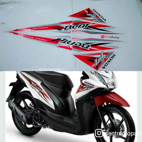 Jual stiker striping lis les Honda BEAT FI 2014 merah putih standar ...