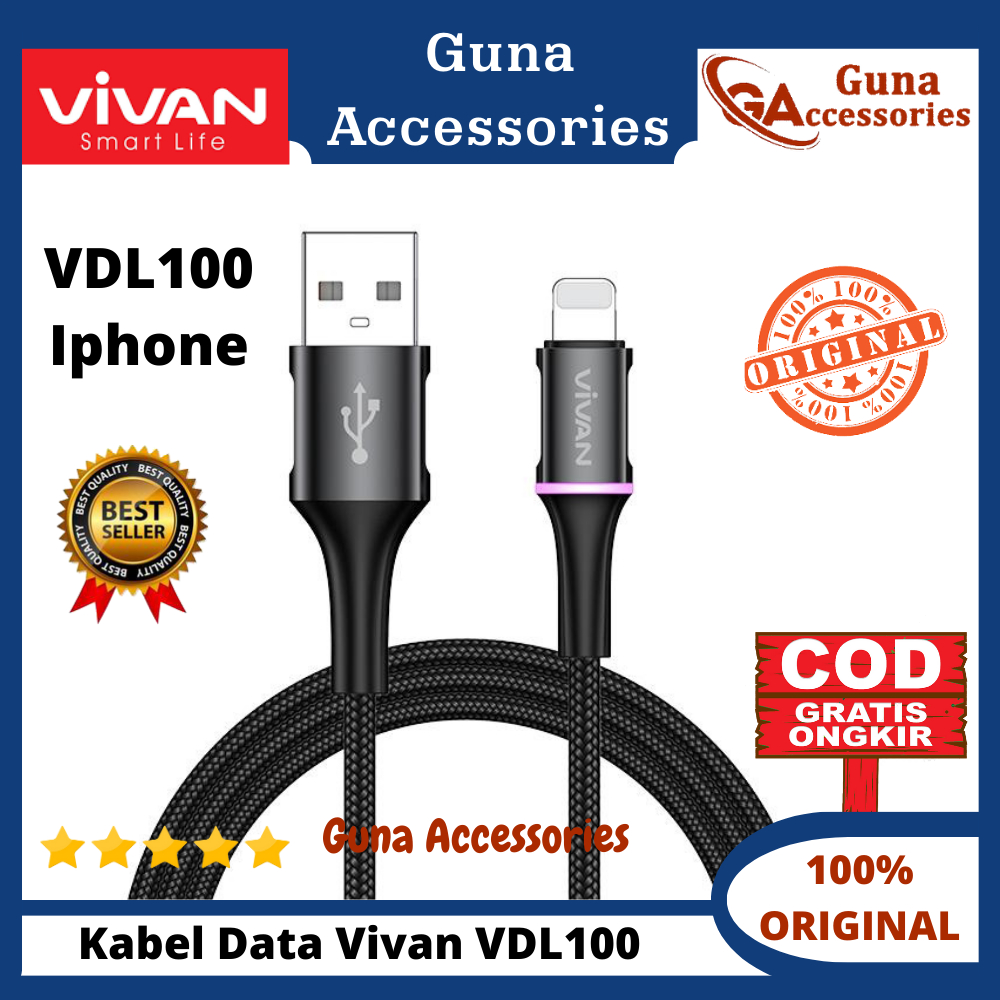 Jual VIVAN Kabel iPhone Lightning 2.4A LED Light Quick Charge 100CM ...
