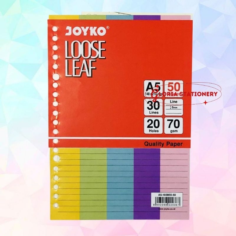 Jual Joyko loose leaf A5 103 mix 50 lembar/ kertas binder A5 103 mix 50 lembar Joyko | Shopee ...