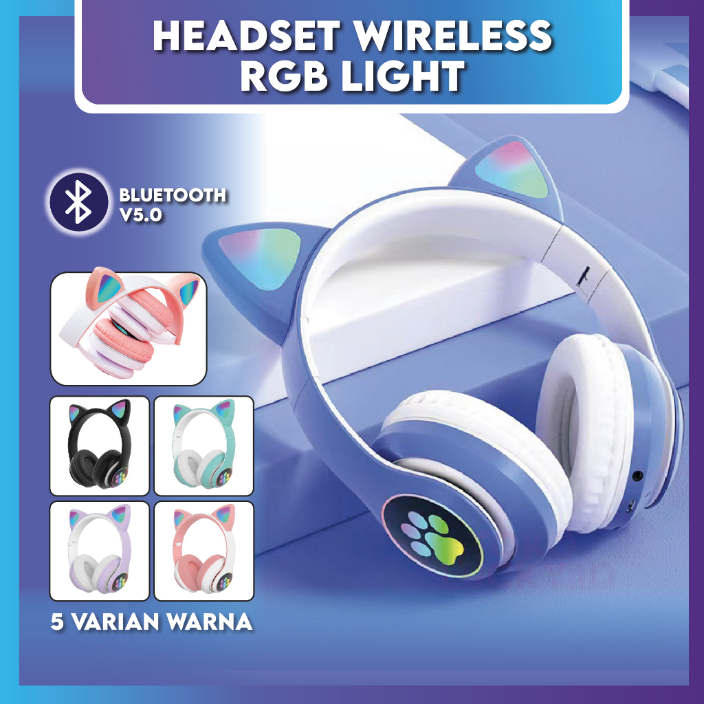 Jual Headset Bluetooth Anak Karakter Kucing Lucu Headphone RGB LED ...