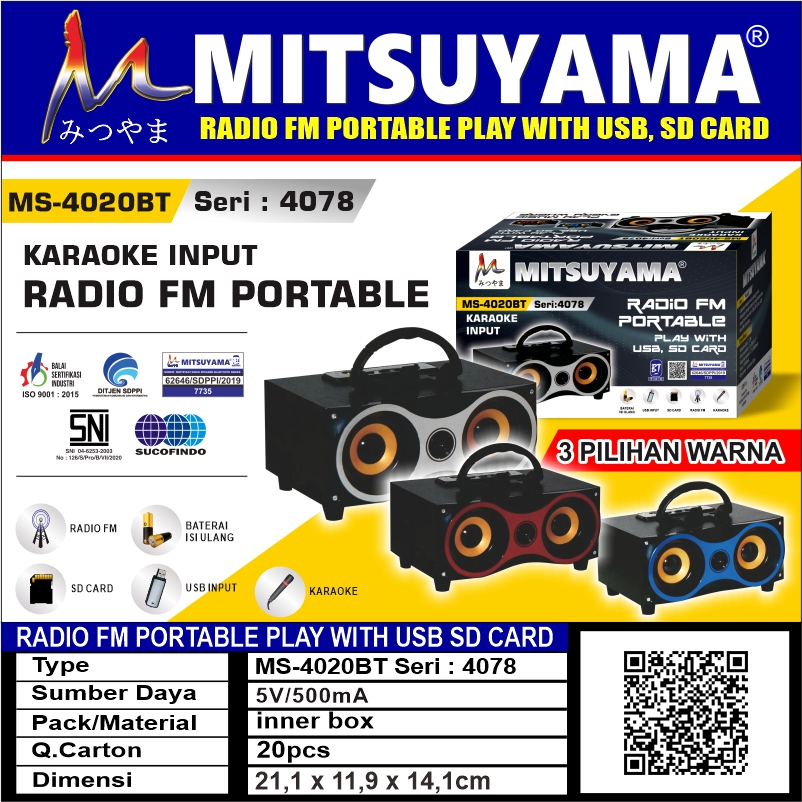 Jual Mitsuyama Radio Speaker MS-4020BT Seri 4078 | Shopee Indonesia
