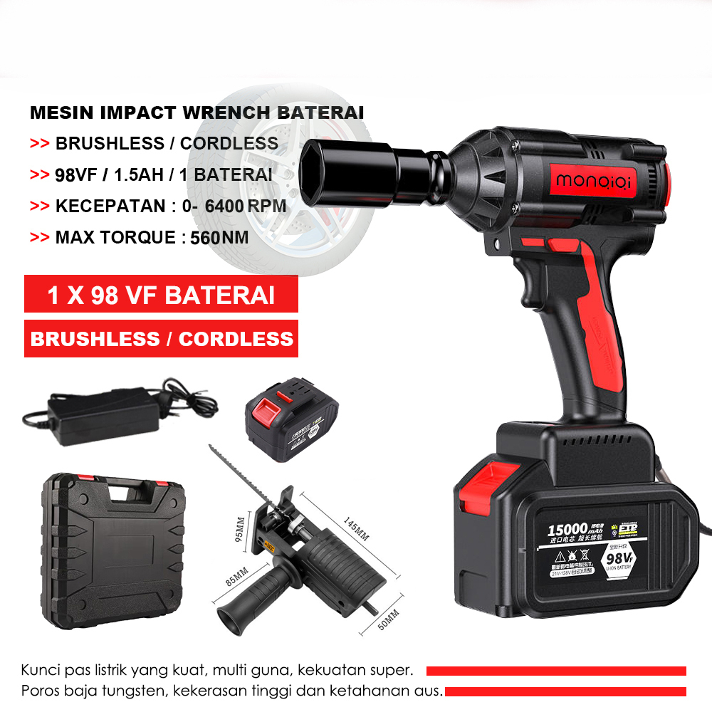 Jual lmpact wrench 98VF 560N.M Cordless Impact wrench/cordless mesin pembuka baut ban bor set ...