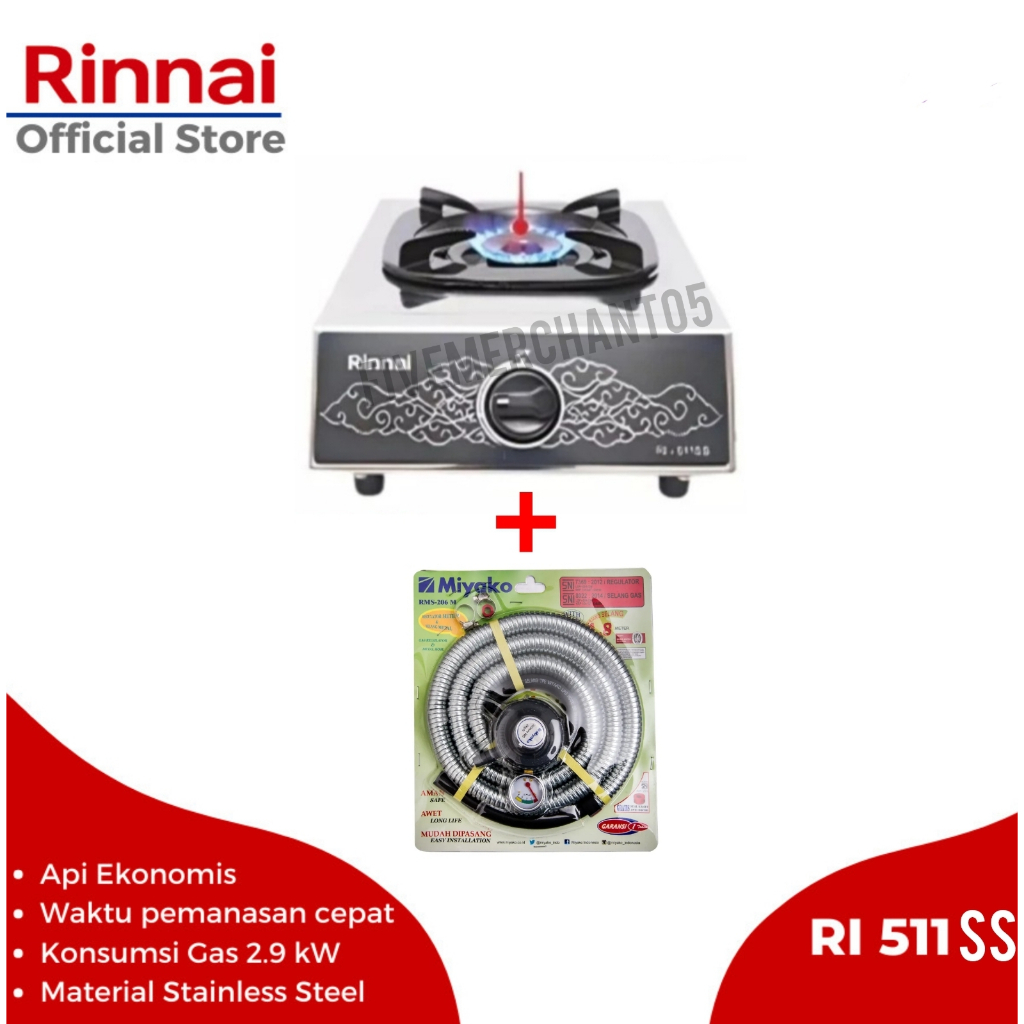 Jual Kompor Gas Rinnai RI 511 SS 1 Tungku RI 511SS Gas Stove Stainless ...