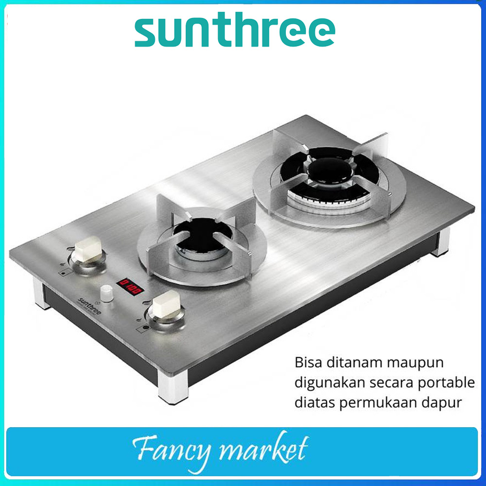 Jual KOMPOR GAS SUNTHREE KACA 2 TUNGKU STAINLESS SUNTHREE GH-2S STH ...