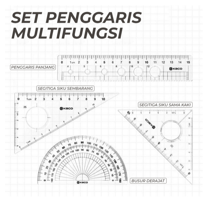 Jual Penggaris Busur Derajat Segitiga Siku Sembarang Ruler Panjang SET ...