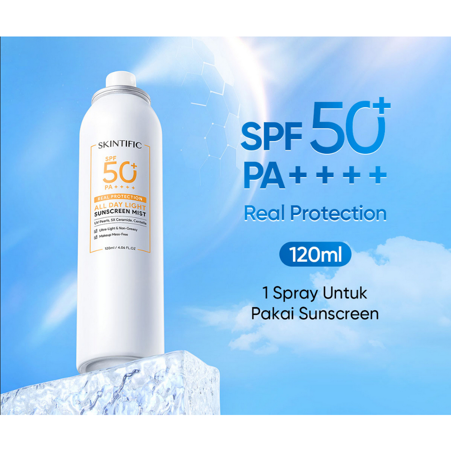 Jual SKINTIFIC All Day Light Sunscreen Spray SPF50 PA++++ Sunscreen Mist 120ml | Shopee Indonesia