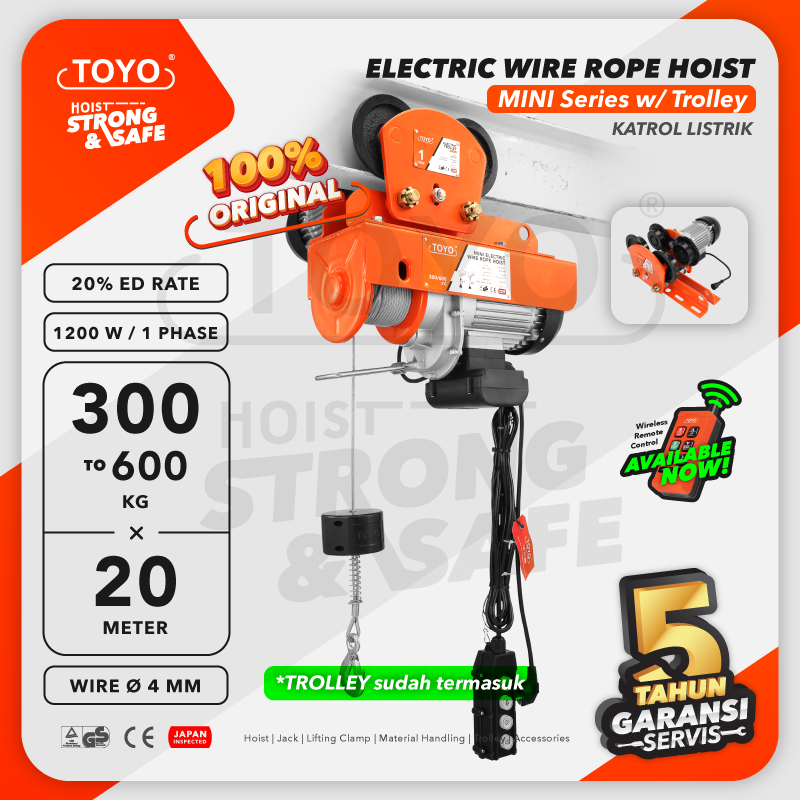Jual TOYO Mini Electric Hoist Trolley set / Katrol Listrik 300/600Kg x ...
