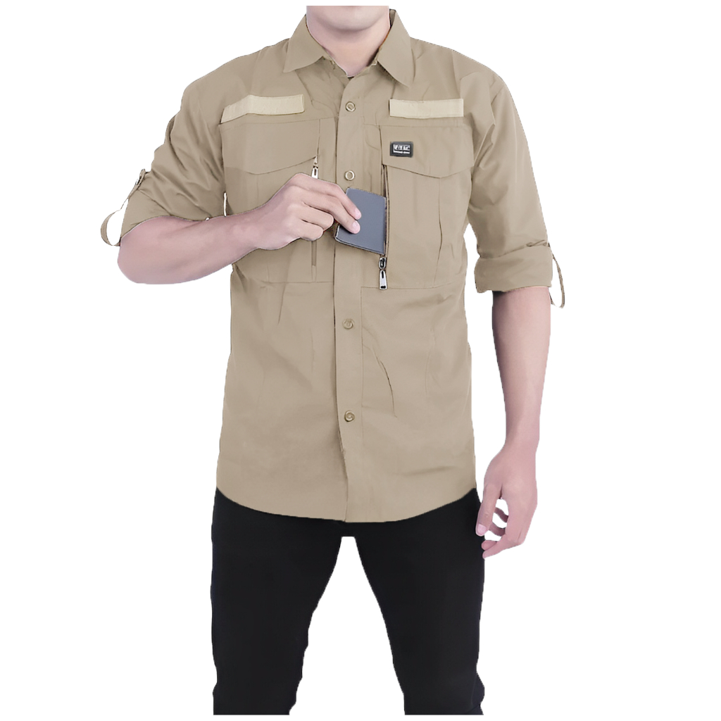 Jual Kemeja W-Tac Tangan Panjang Pria Cream / Kemeja Lapangan Kualitas ...