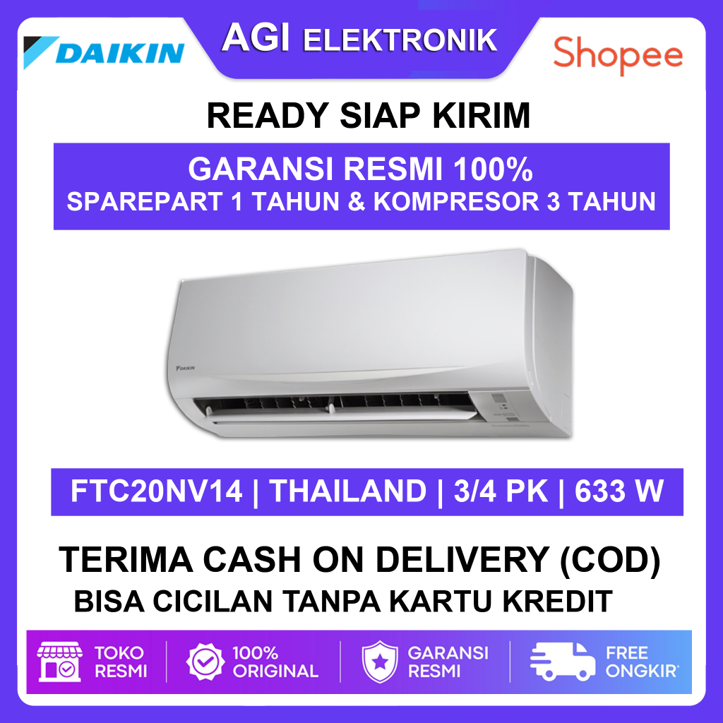 Jual Daikin AC Split 3/4 PK Standard R32 Thailand 633w Freon R32 | Shopee Indonesia