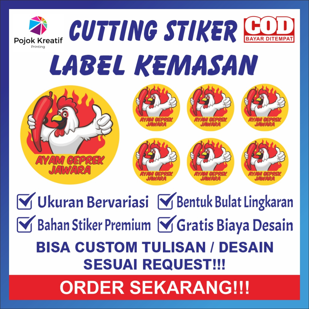 Jual Cetak Cutting Stiker Label Kemasan Makanan Ayam Geprek A07 Pink ...