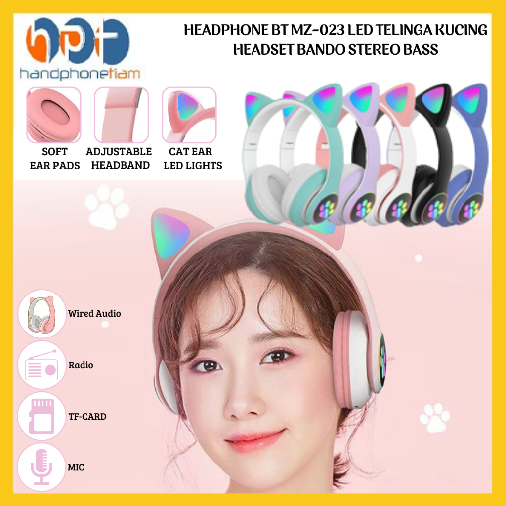 Jual Headphone Bluetooth MZ-023 LED Telinga Kucing Cat Ear Headset ...