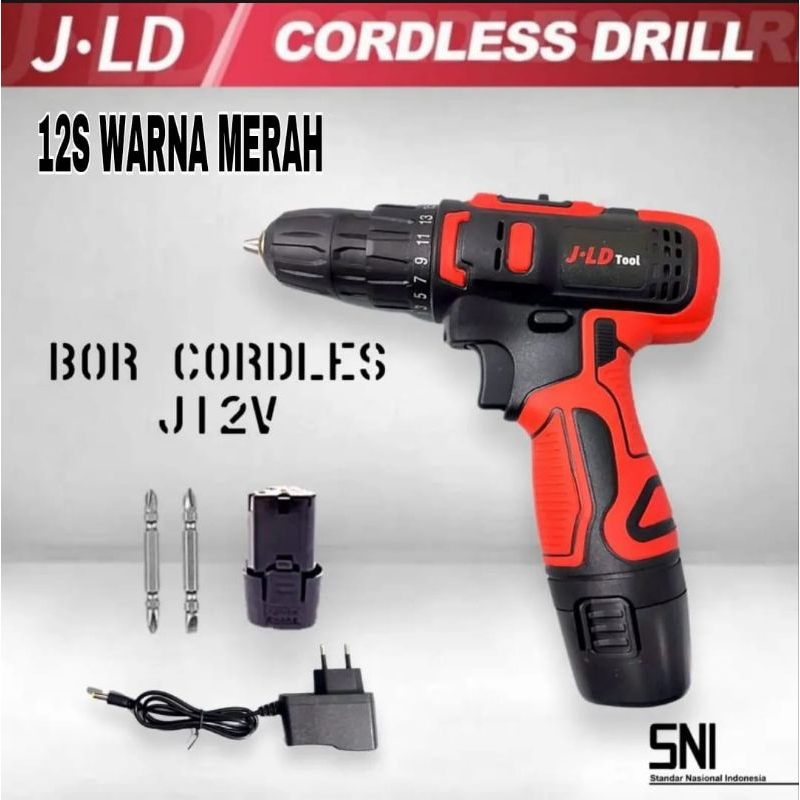 Jual BLACK JLD 12V-SET Bor Obeng Bor Baterai 12 Volt Cordless Drill ...