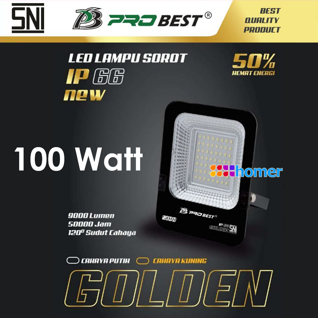 Jual PROBEST Golden Lampu LED sorot Lampu tembak LED ip66 SNI waterproof 100w 100watt 100 w 100 ...