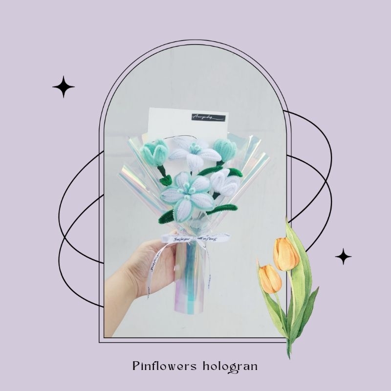 Jual Buket Pinflowers Gradasi Hologram / Bouquet pipe cleaner / Bucket ...