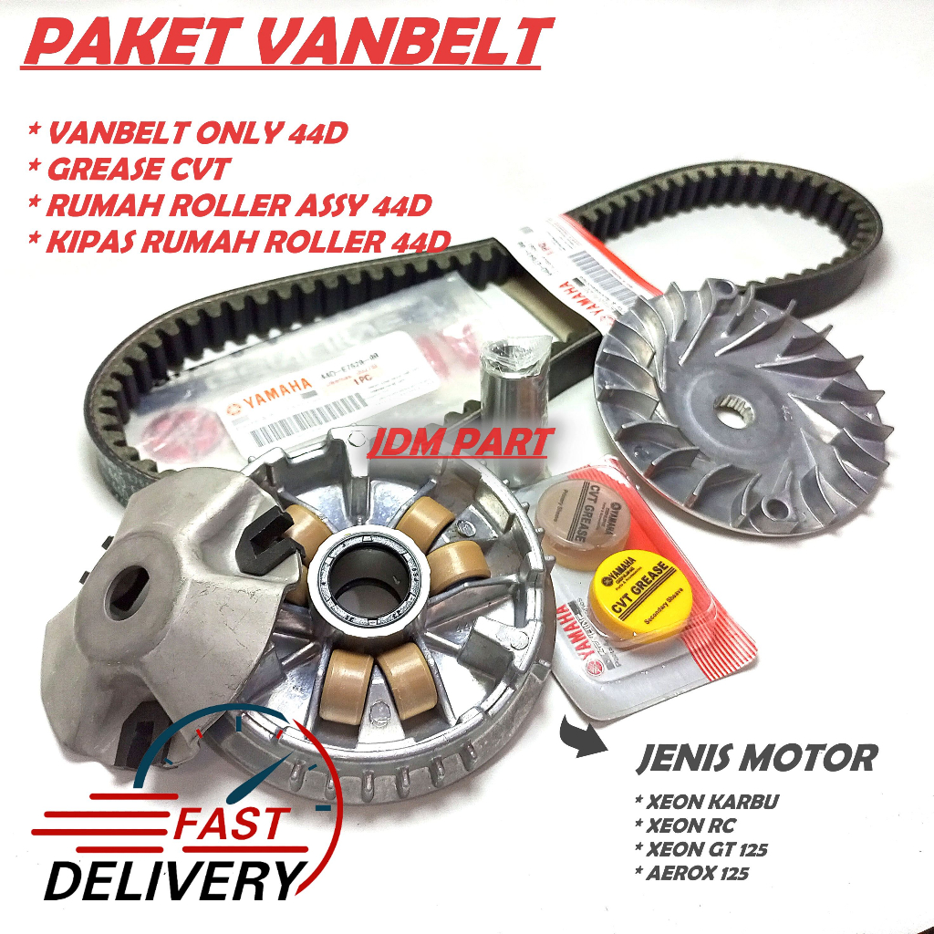 Jual 1 SET PAKET CVT VANBELT + RUMAH ROLLER ASSY + KIPAS ROLLER + GREAS CVT YAMAHA XEON KARBU ...
