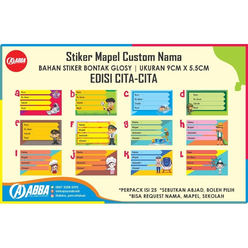 Jual stiker label mapel free custom nama, kelas, mapel, alamat, dan ...