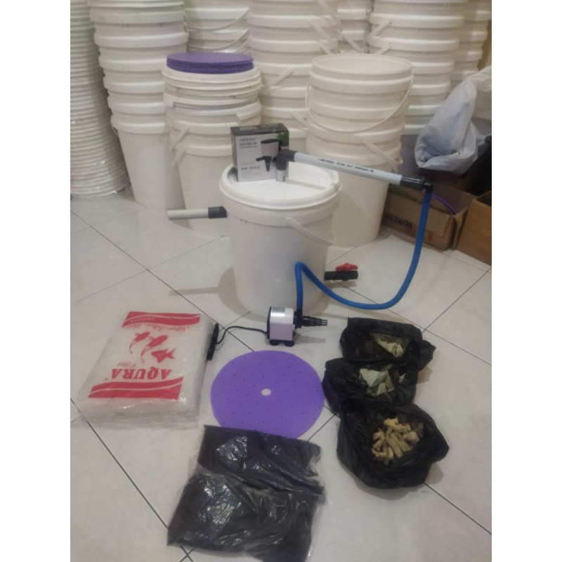 Jual ember bio filter kolam ikan koi, plus media dan mesin , output 3/4 ...