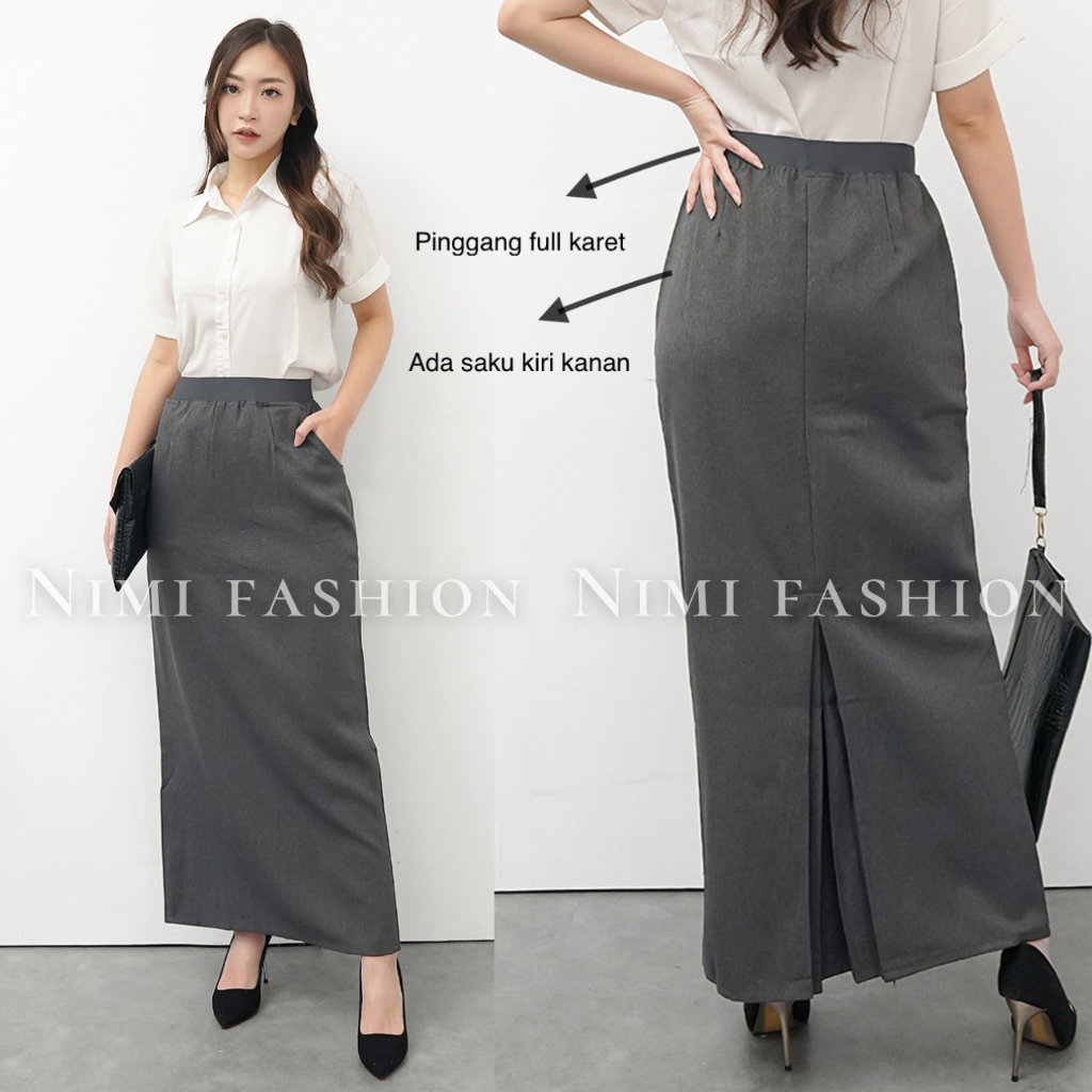 Jual NIMI - Rok Kerja Panjang Span Rempel Belakang Pinggang Karet Bahan ...