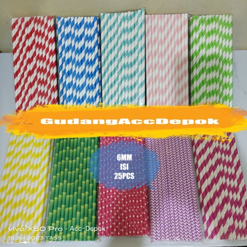 Jual SEDOTAN KERTAS PAPER STRAW'S ISI 25PCS / SEDOTAN WARNA WARNI 6MM X ...
