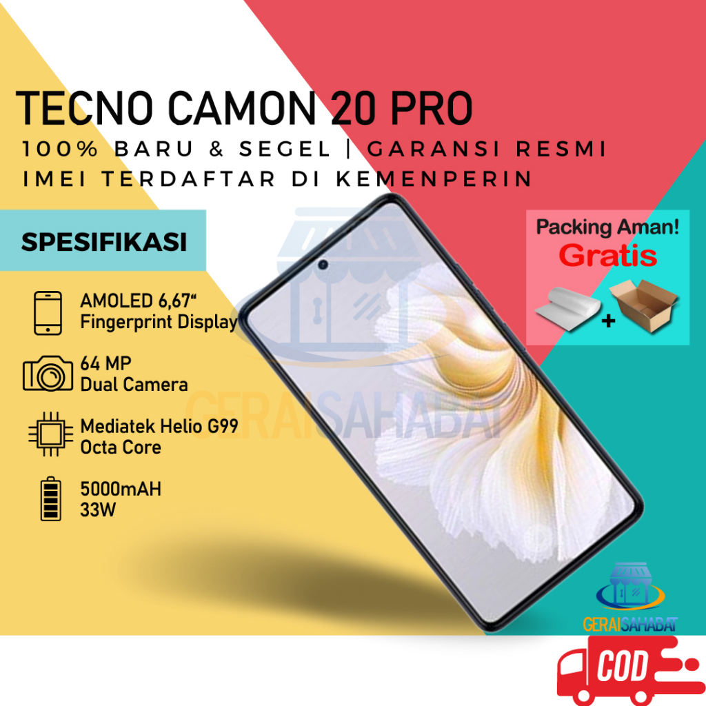 Jual Tecno Camon 20 Pro 8/256 GB NFC Amoled 120Hz Garansi Resmi ...