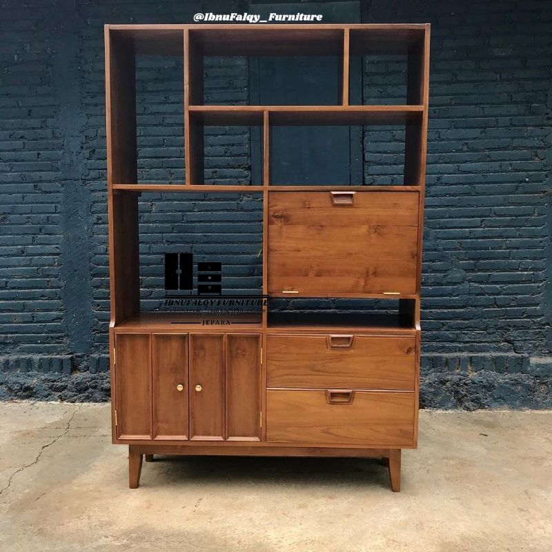 Jual Rak Buku Kayu Jati / Lemari Hias Buku / Penyekat Ruangan Kayu Jati ...