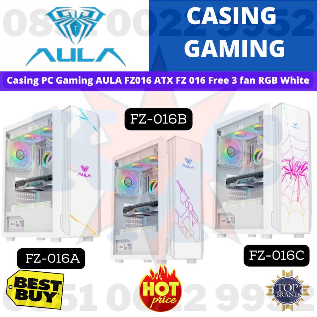 Jual Casing PC Gaming Case AULA FZ016 FZ 016 ATX Free 3 fan RGB White ...