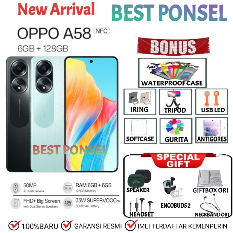 Jual OPPO A58 NFC RAM 6GB+6GB ROM 128GB | A 58 RAM 8/128GB NFC GARANSI ...