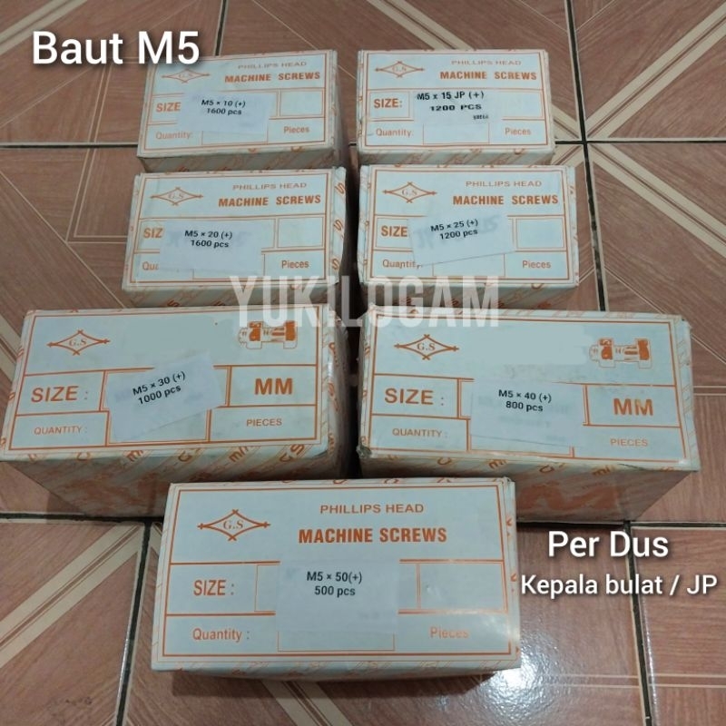Jual 1 Dus Baut M5 ukuran M5x10, M5x15, M5x20, M5x25, M5x30, M5x40, M5x50. Kepala bulat JP ...