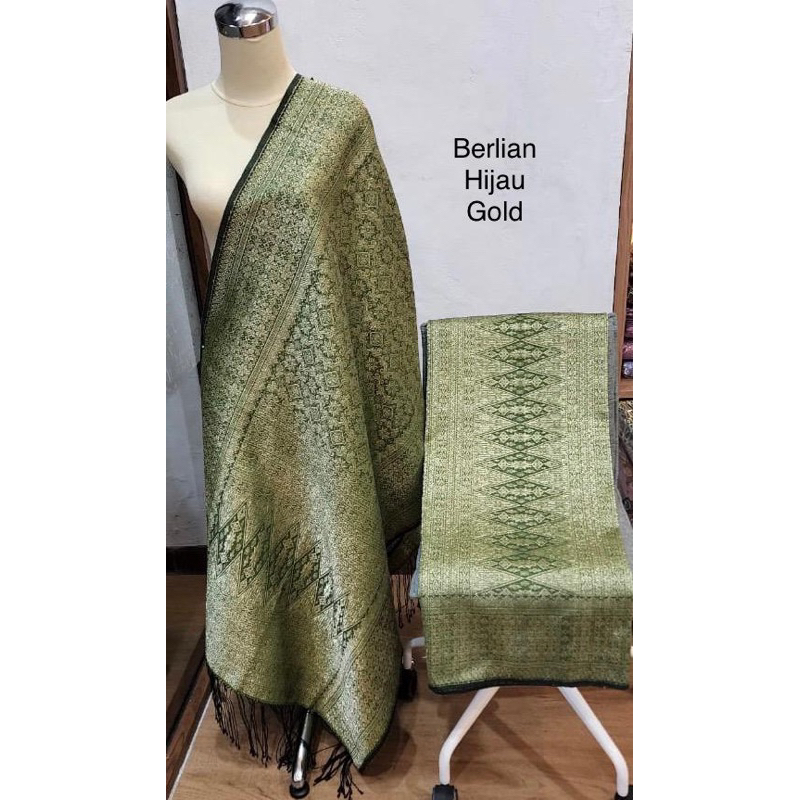 Jual Kain Songket Medan Tumtuman berlian Warna Hijau Gold | Shopee Indonesia