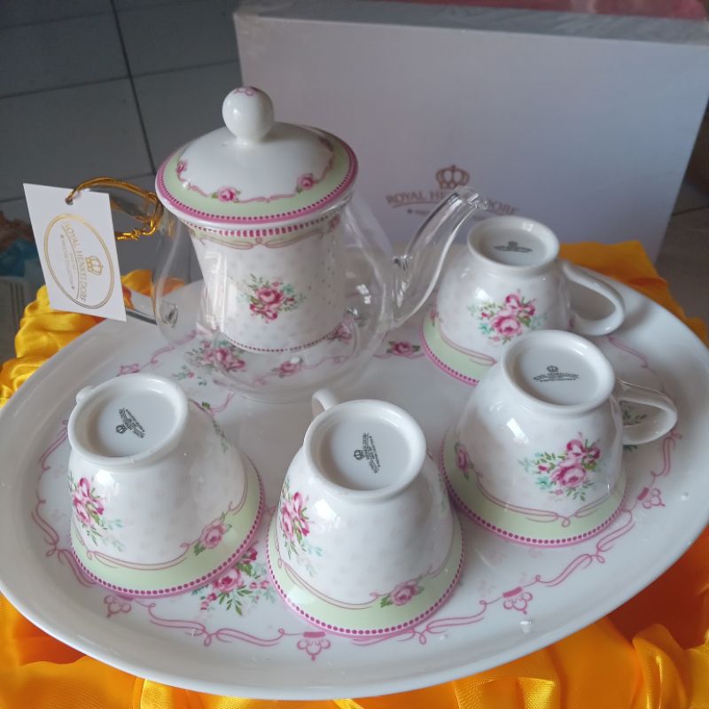 Jual Nampan keramik + teko motif shabby pink | Shopee Indonesia