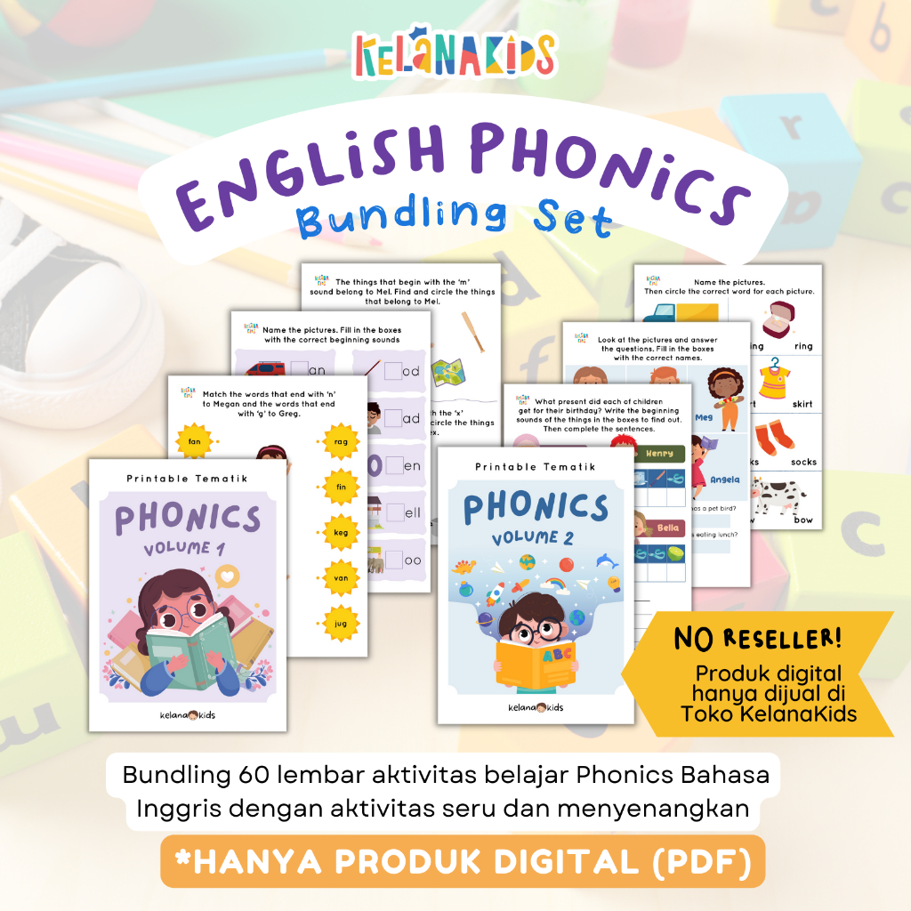 Jual Printable English Phonics Worksheet 60 Lembar Set Belajar Fonik ...