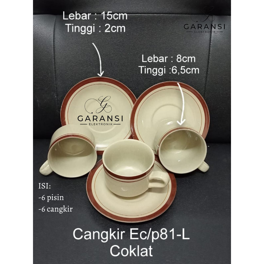 Jual KL COKLAT CANGKIR MINUM SET EC/p81-L KERAMIC MOTIF KLASIK 1 SET (6 ...