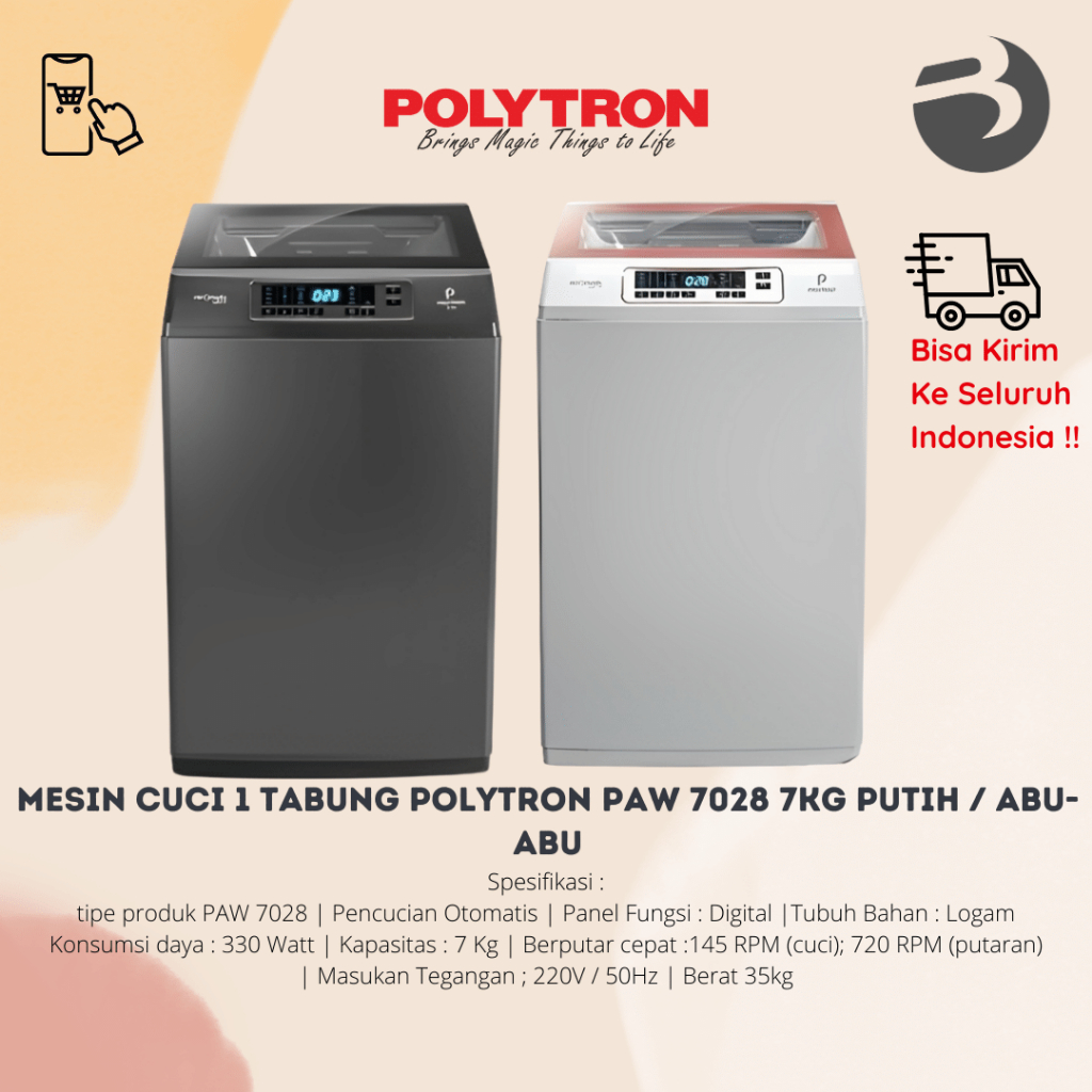 Jual MESIN CUCI 1 TABUNG POLYTRON PAW 7028 7KG PUTIH / ABU-ABU | Shopee ...
