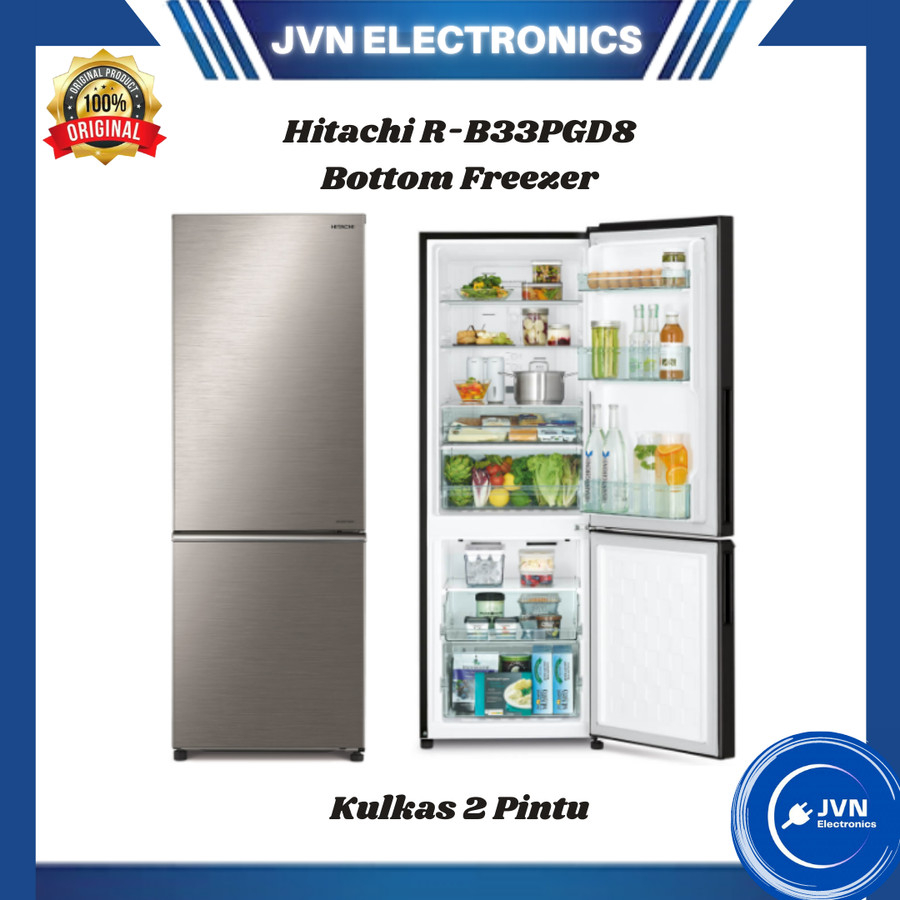 Jual Kulkas 2 Pintu Hitachi R-B33PGD8 Bottom Freezer | Shopee Indonesia