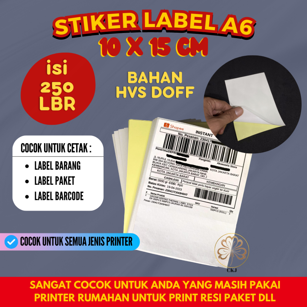 Jual LABEL STIKER A6 ISI 250 LEMBAR / KERTAS STIKER HVS UKURAN A6 ...