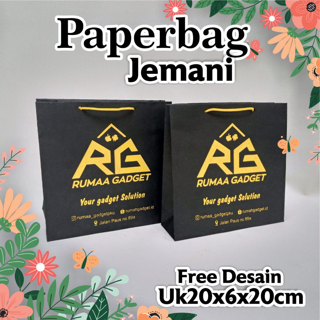 Jual Paperbag warna hitam 20x6x20 kertas Jemani dengan sablon warna ...