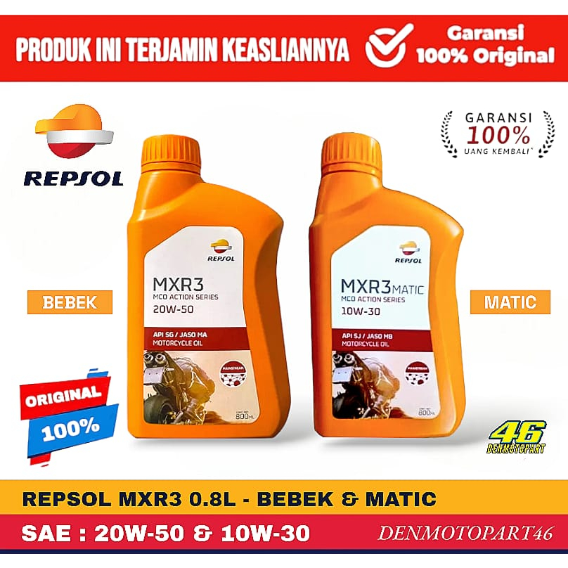 Jual Oli Mesin REPSOL MXR3 BEBEK & MATIC SAE [ 20W-50 & 10W-30 ] 0,8L ...