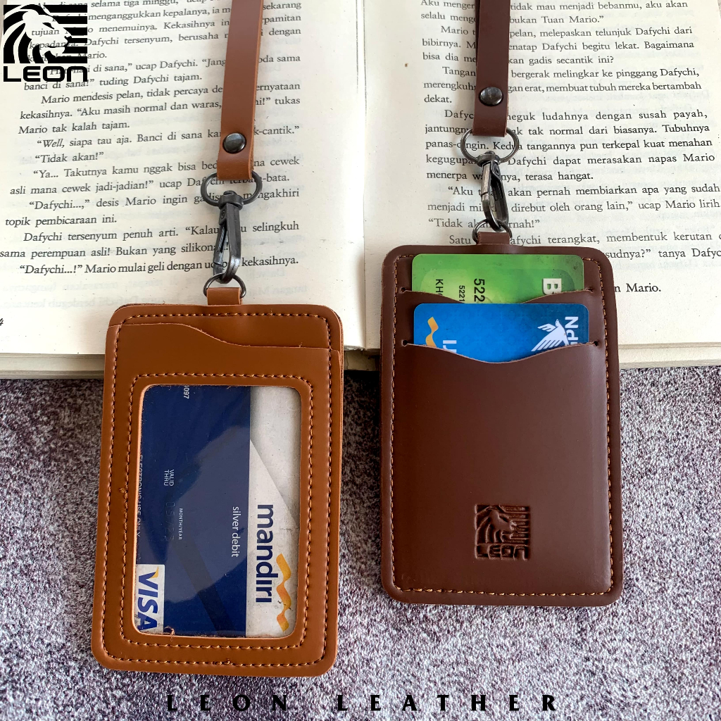 Jual Name Tag ID Card Kulit Holder NTS038 Name Tag Lanyard Kulit 3 Slot ...