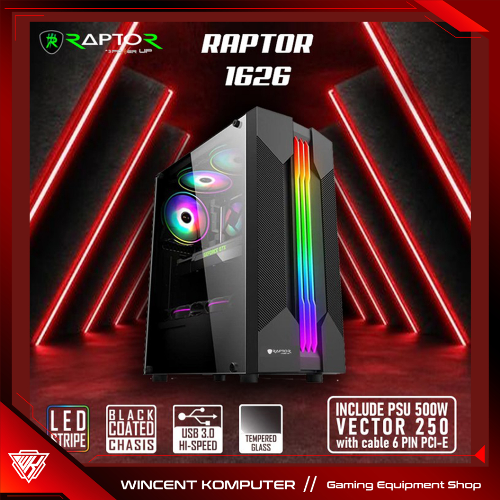 Jual 3 Power Up RAPTOR Black Strike 1626 PC Gaming Case | Casing ATX ...