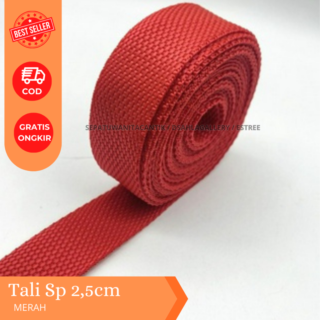 Jual Tali Webbing Warna Merah / Tali Webing 2.5 cm Tebal Kuat/ Tali ...